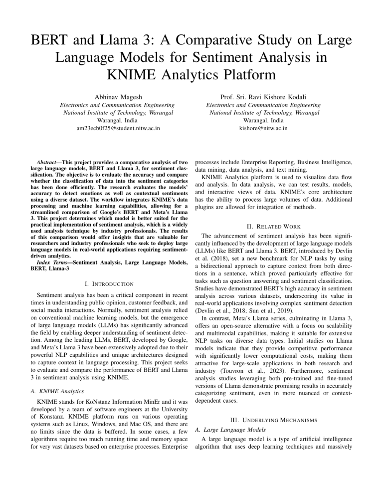 BERT vs Llama 3: Sentiment Analysis in KNIME