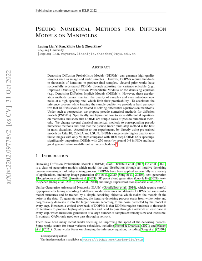 PNDMs: Pseudo Numerical Methods for Diffusion Models