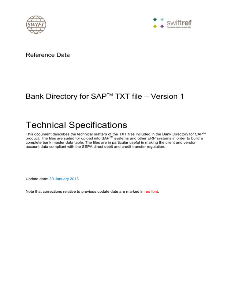 Bank Directory for SAP Technical Specifications