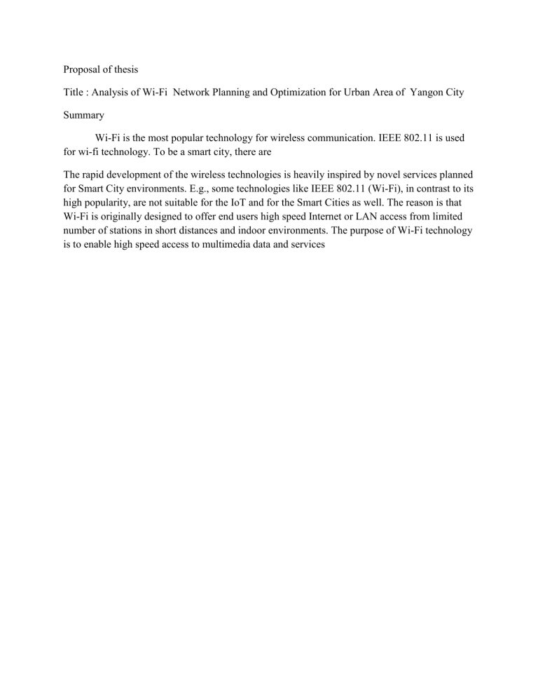Wi-Fi Network Planning in Yangon: Thesis Proposal