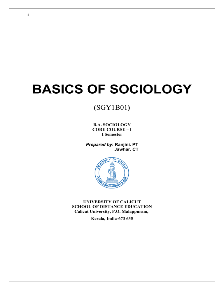 Basics of Sociology: Course Material for B.A. Sociology