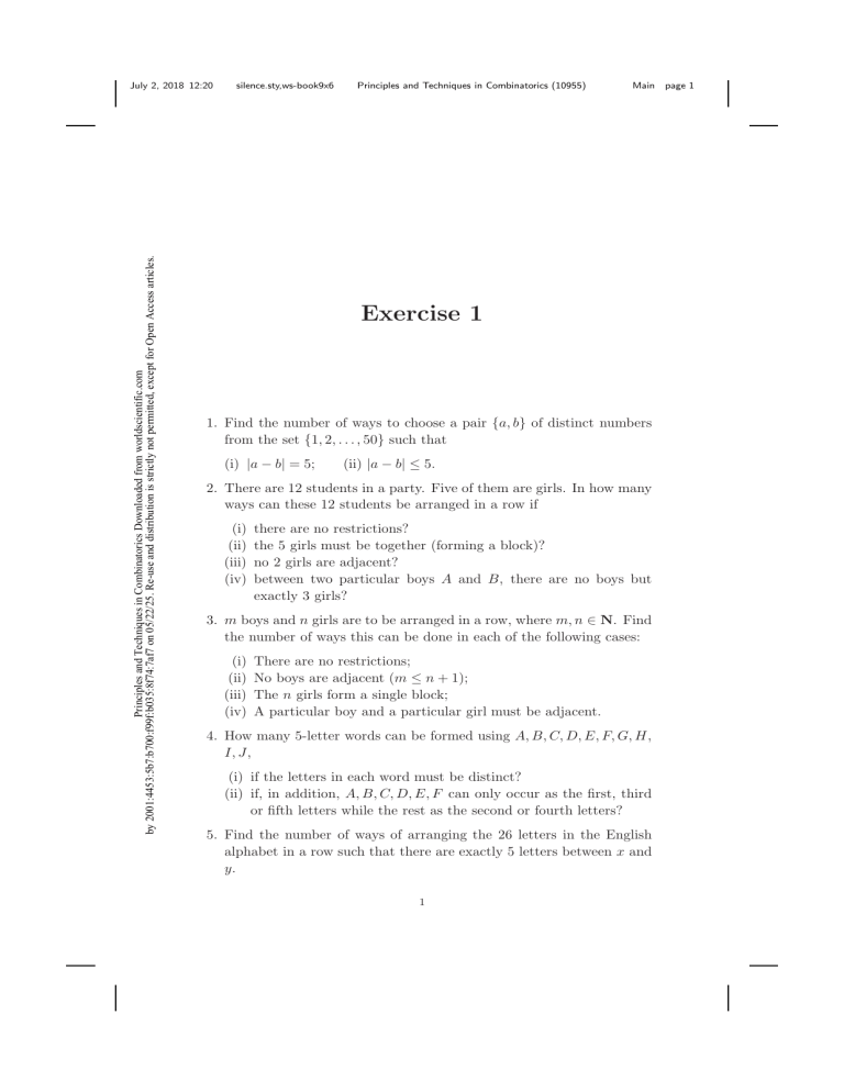 Combinatorics Exercises: Principles and Techniques