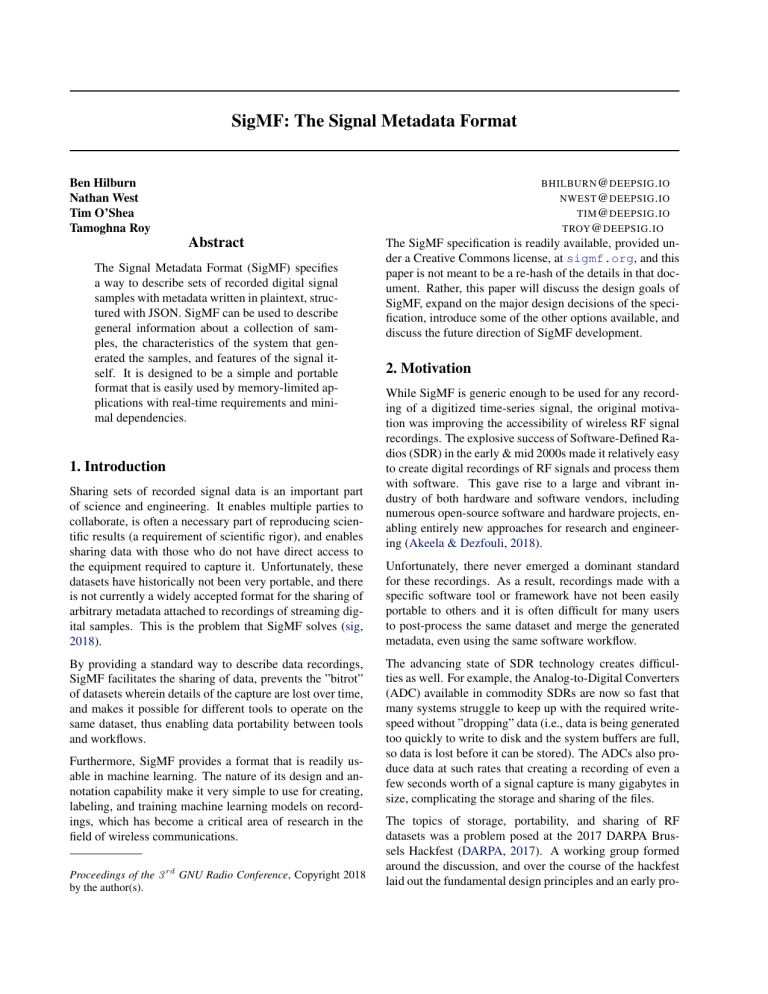 SigMF: Signal Metadata Format Research Paper