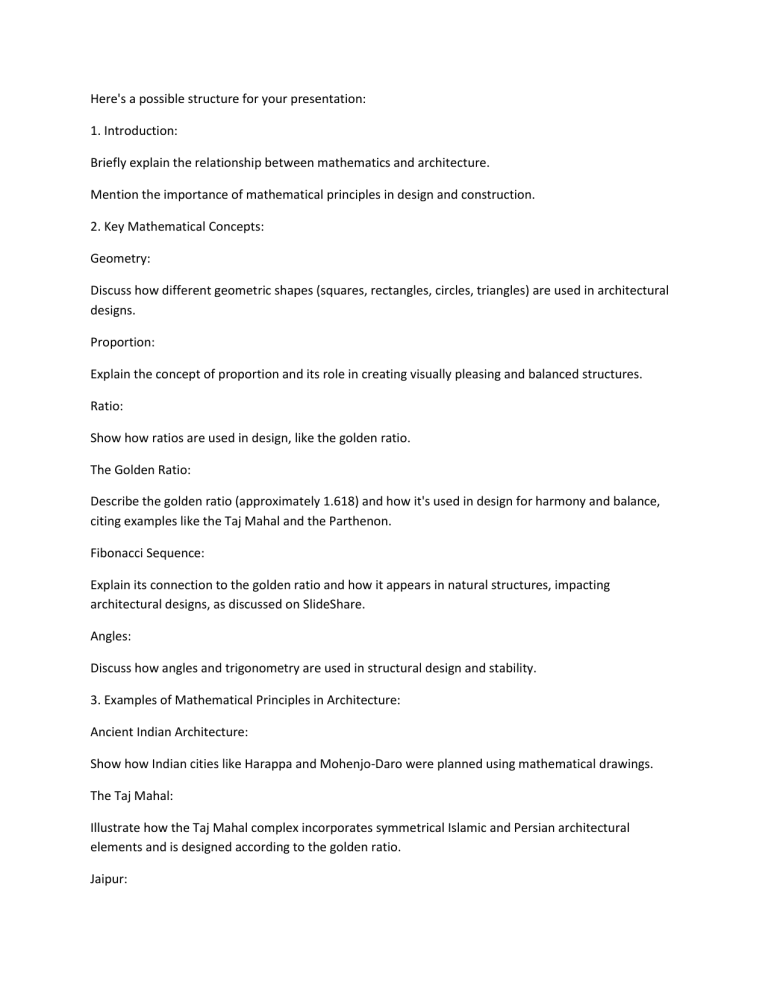 Math in Architecture: Presentation Outline