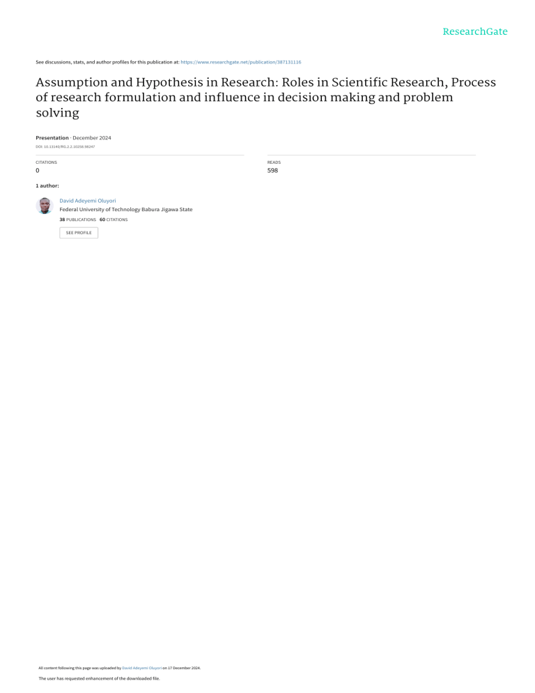 Assumptions & Hypotheses in Research: Roles & Formulation