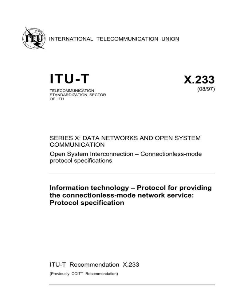 ITU-T X.233: Connectionless-Mode Network Protocol Specification