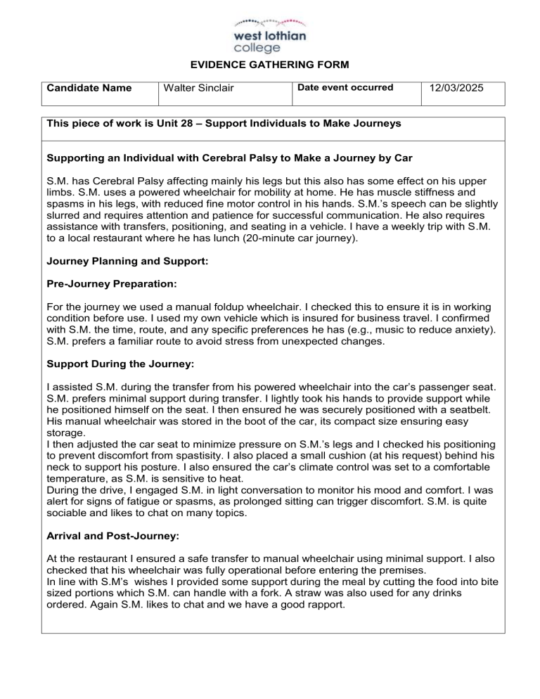 Cerebral Palsy Journey Support: Evidence Gathering Form