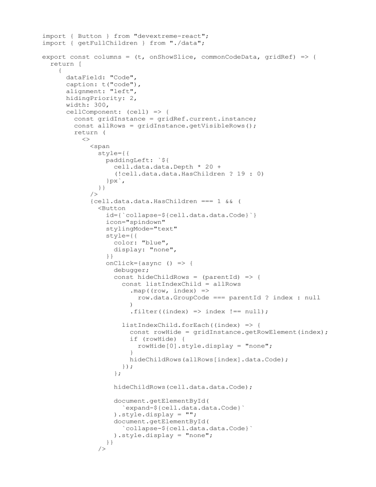 React DevExtreme Grid Columns Configuration