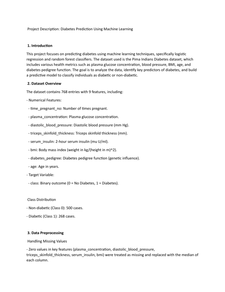 Diabetes Prediction with Machine Learning Project Description