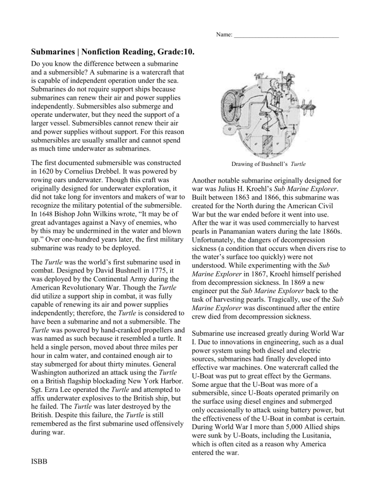Submarines: History & Evolution - Reading Comprehension