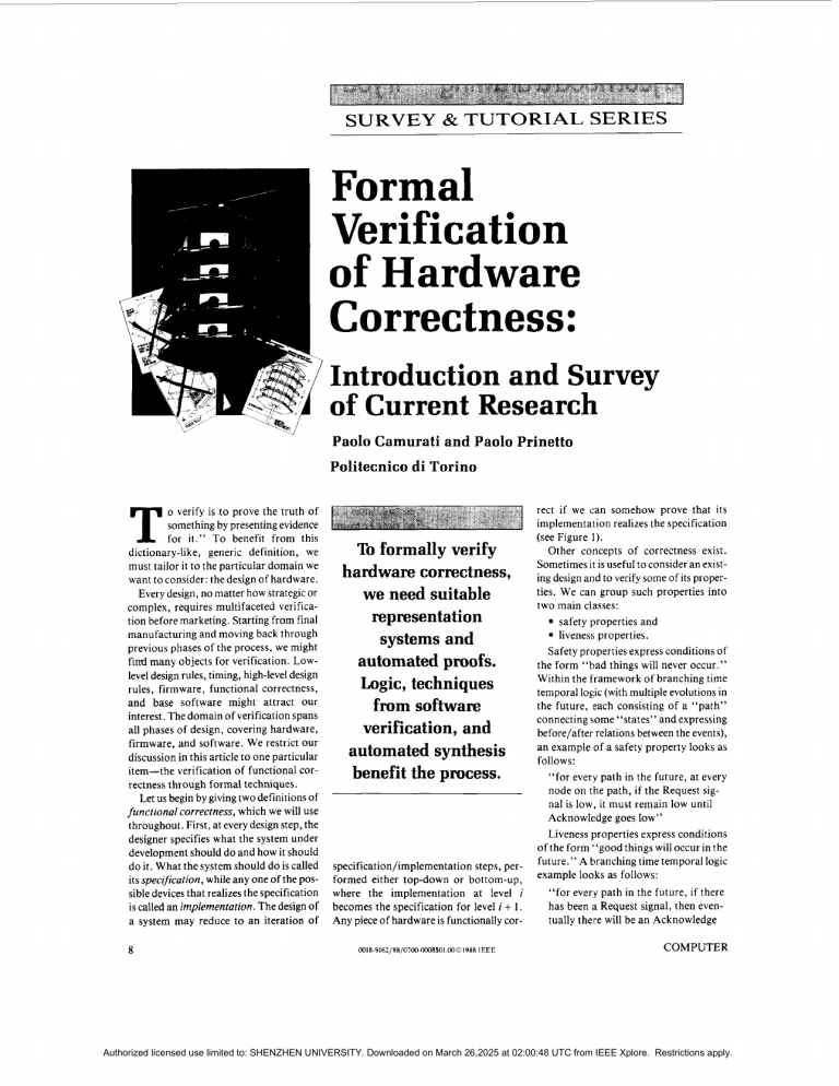 Formal Hardware Verification: Introduction & Survey