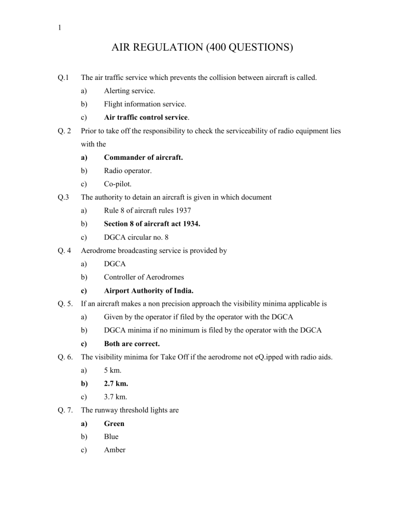Air Regulation Exam Questions | Aviation Law